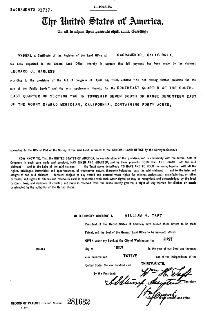 2nd Great-Grandfather Leonard Jackson Harless Homesteaded in California ...